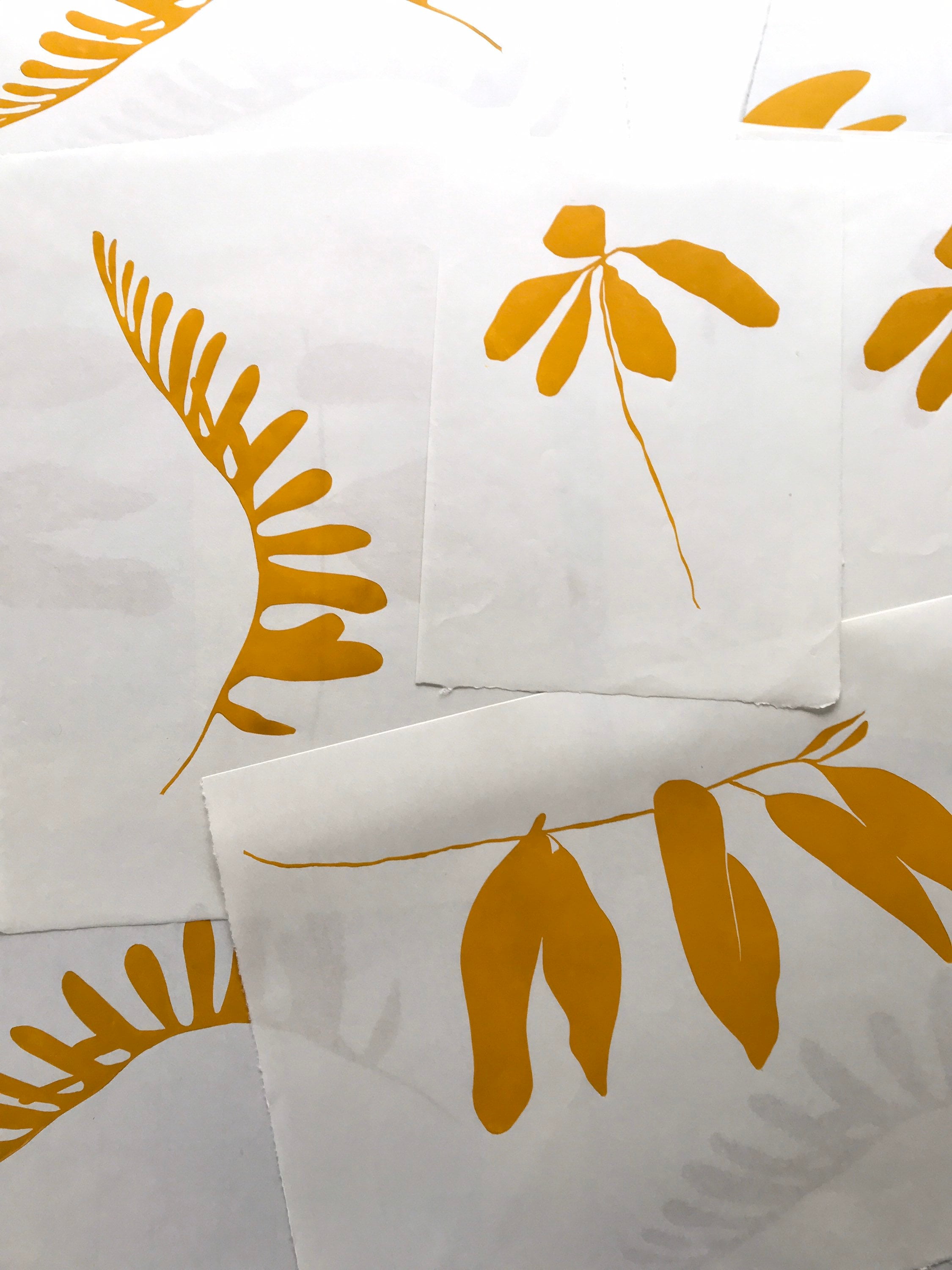 Golden Yellow Rusty Back Fern, Bold Coloured Silhouette, Bold Botanical ...
