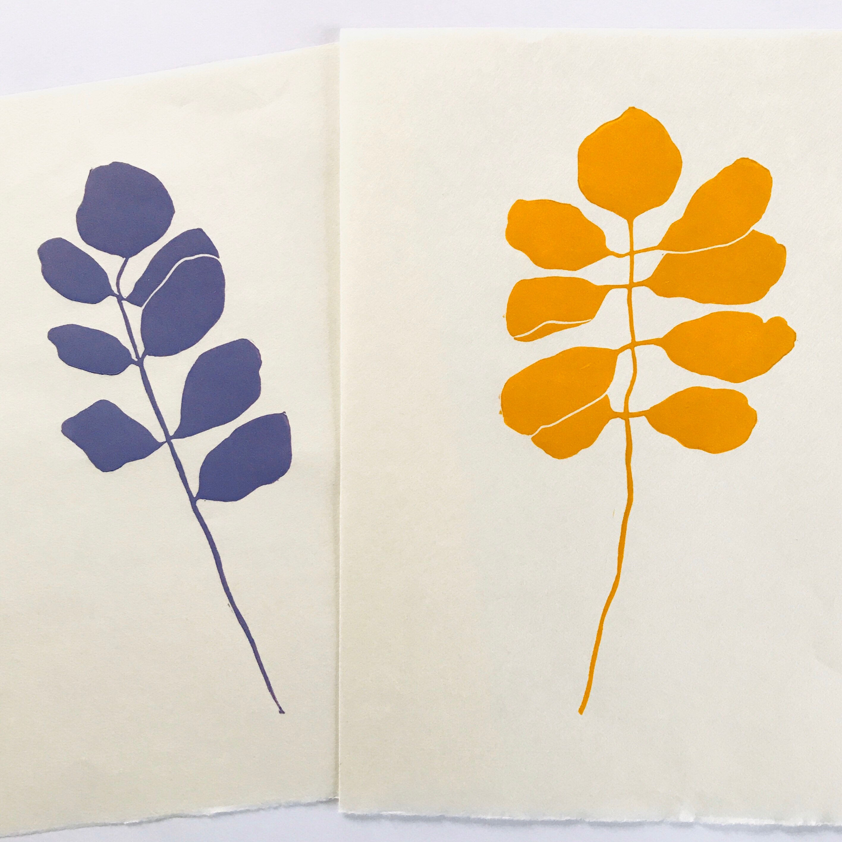 Pair of Simple Mimimal Leaf Block Prints on Handmade Japanese - Etsy