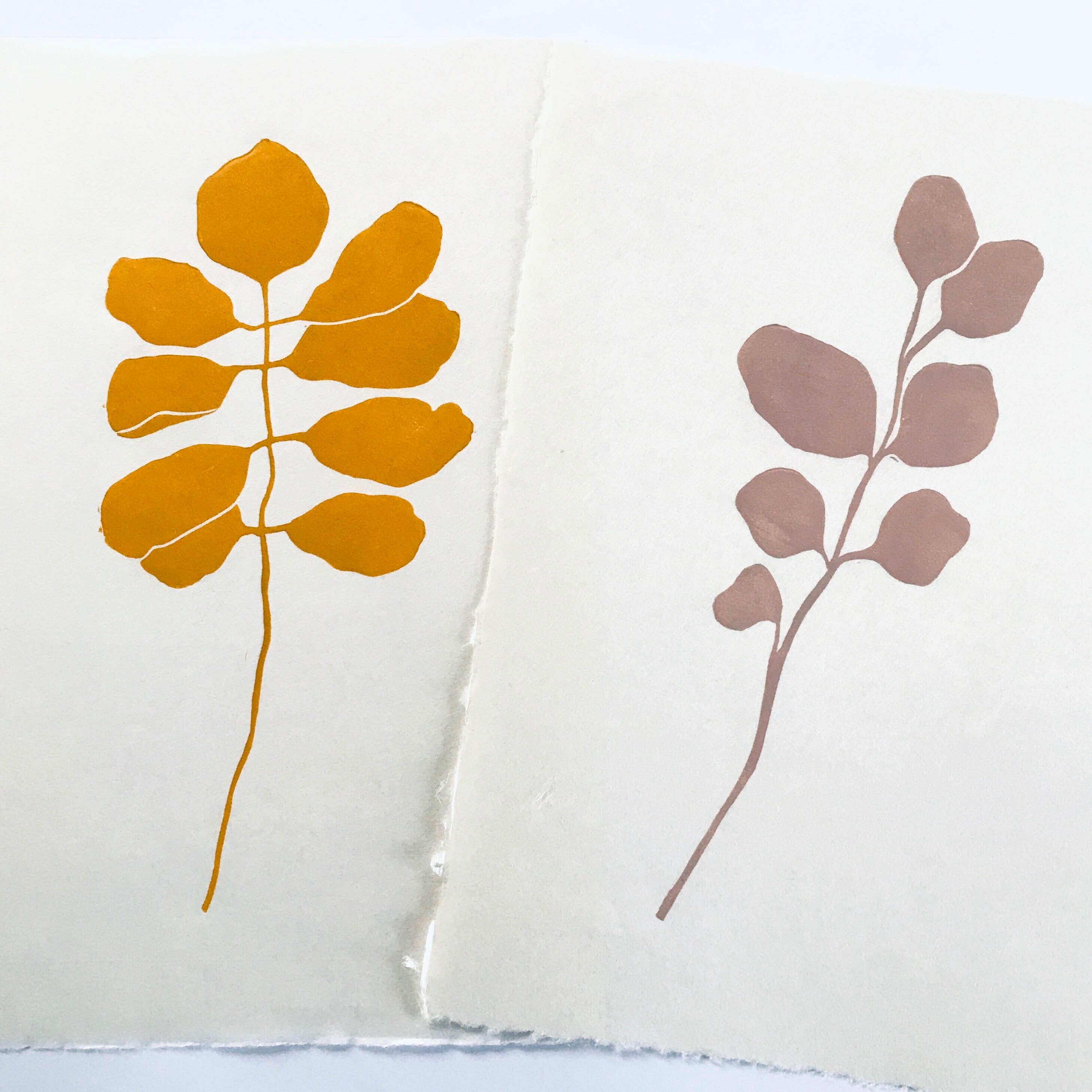 Pair of Simple Mimimal Leaf Block Prints on Handmade Japanese - Etsy
