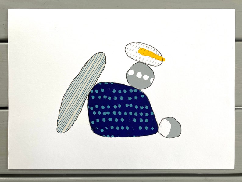 Pebble Play Minimal Original Art Screenprint Monoprint Turquoise Hand ...