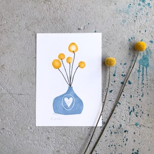 Billy Buttons and Heart Vase Original Art Valentines Spring Gift of ...