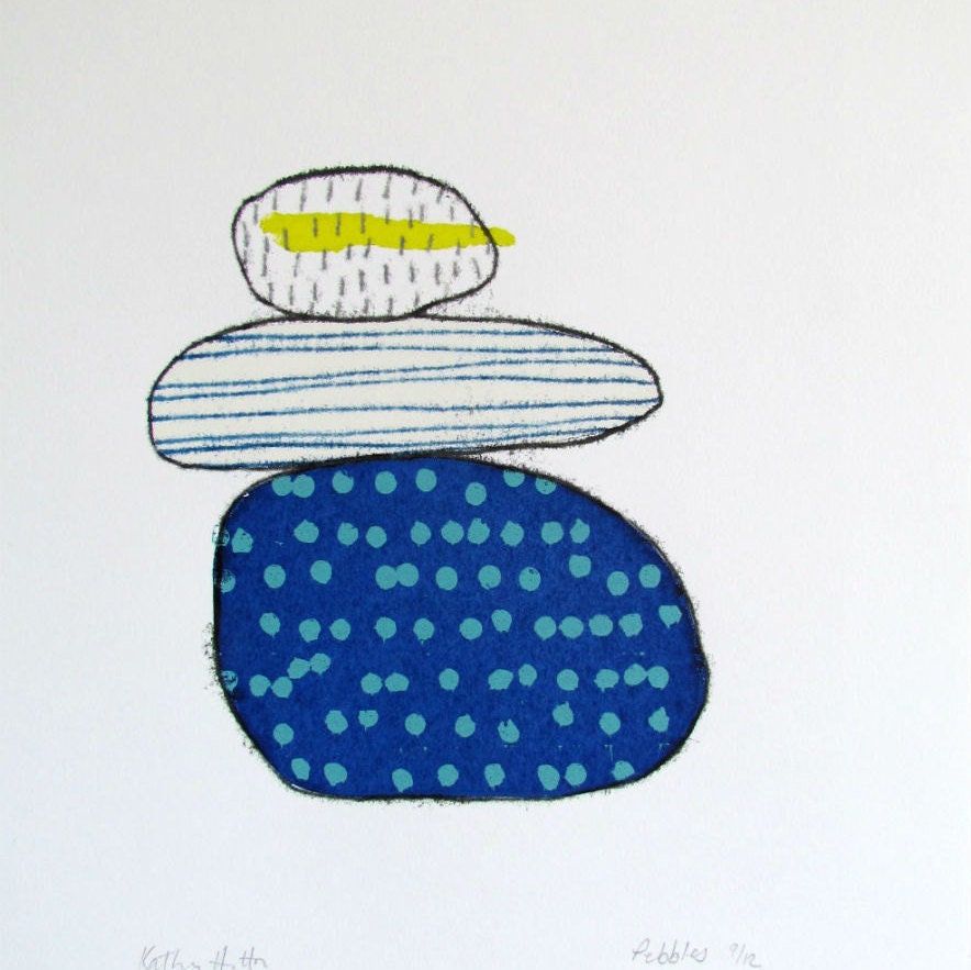 Minimalistic Coastal Pebbles Print. Handmade Original - Etsy
