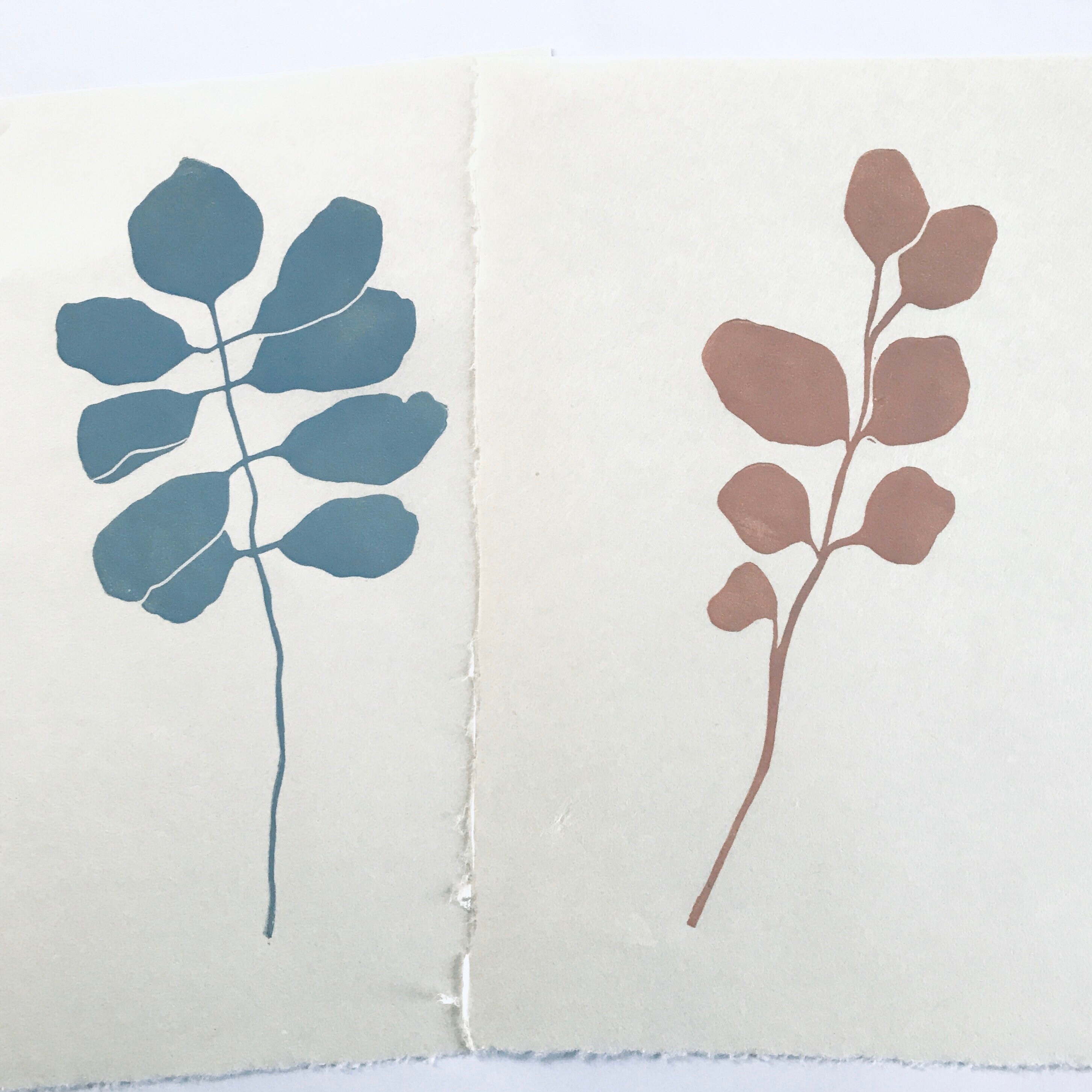 Pair of Simple Mimimal Leaf Block Prints on Handmade Japanese - Etsy