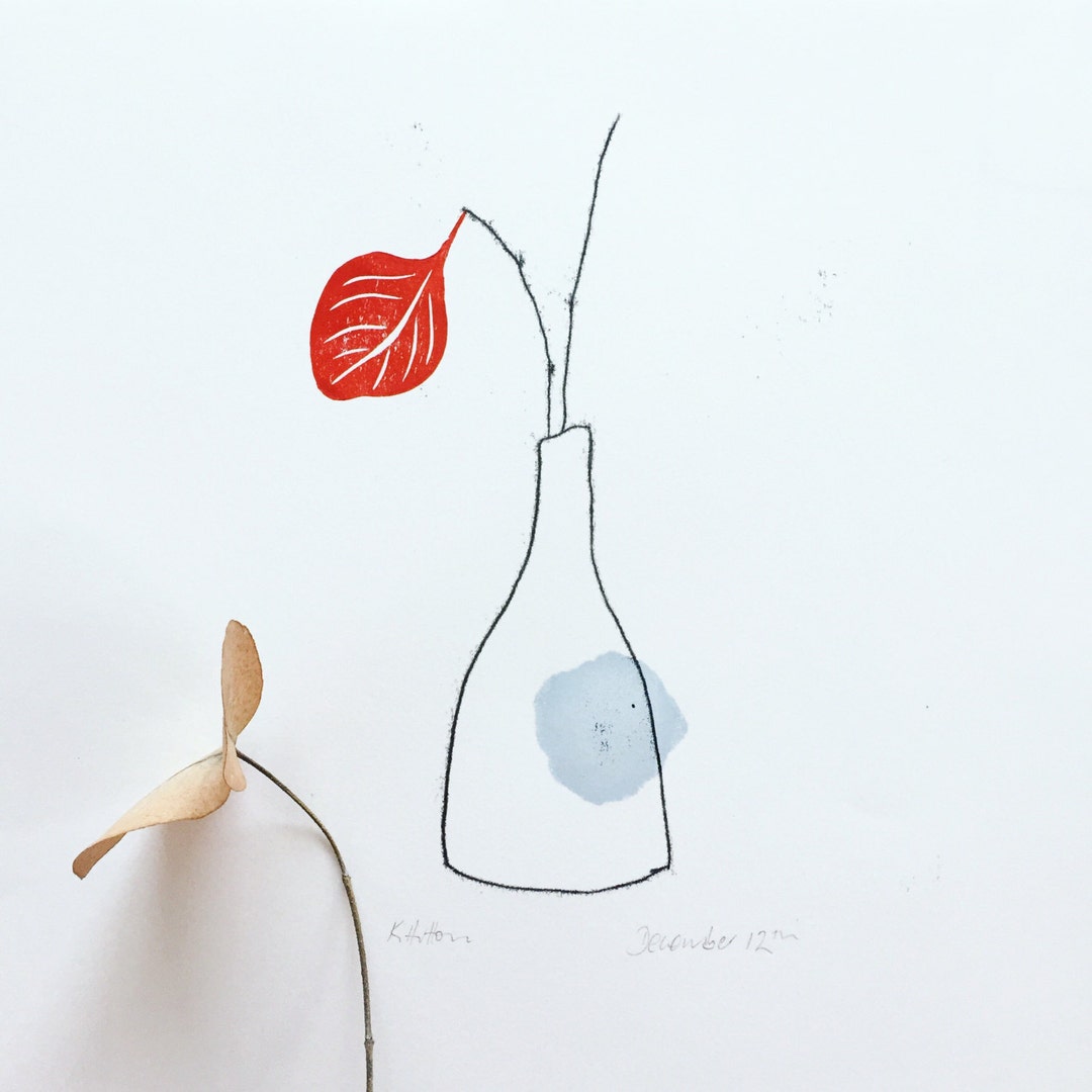 Cotinus Grace and Ceramic Vase. Simple, Minimal Original Hand Printed ...