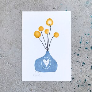 Billy Buttons and Heart Vase Original Art Valentines Spring Gift of ...