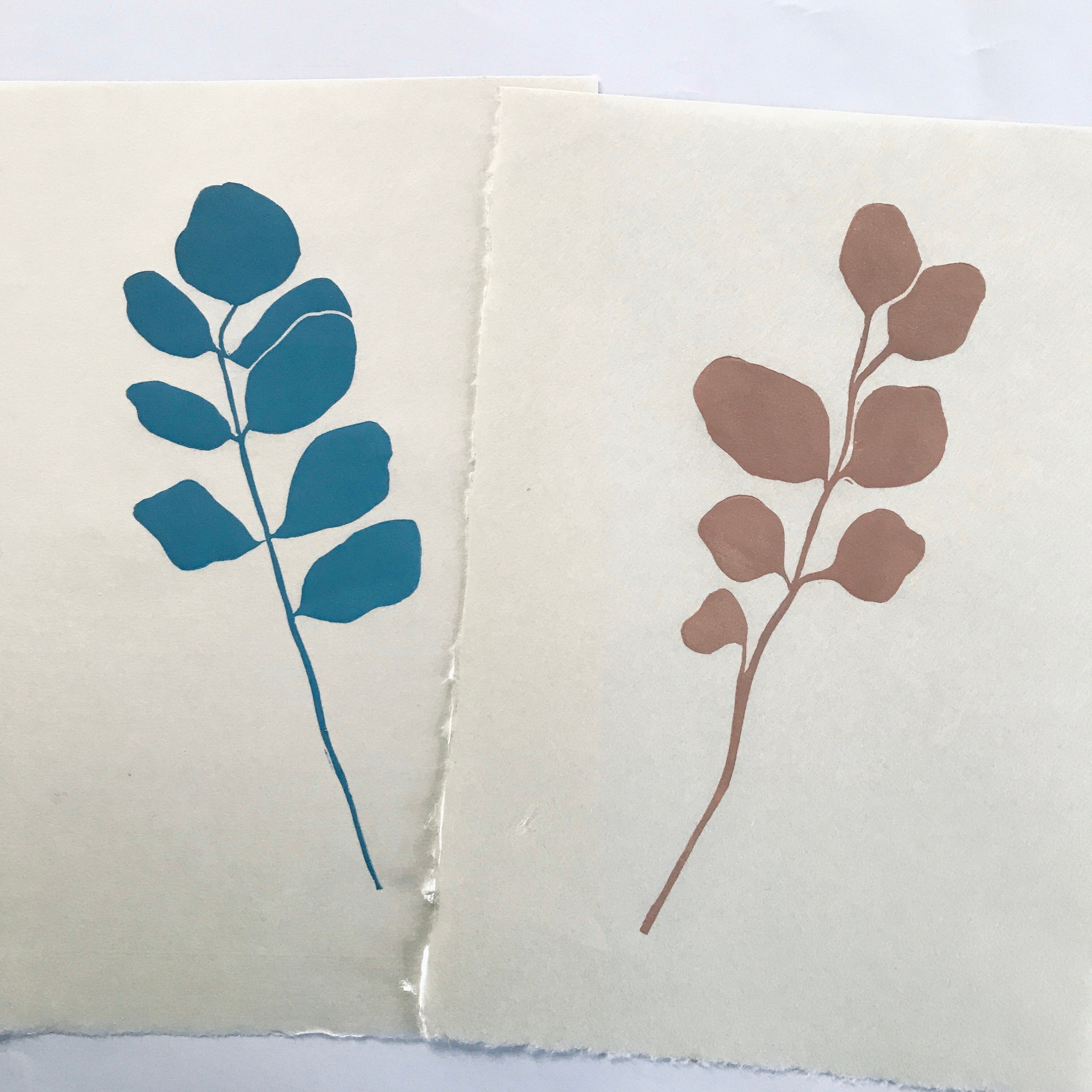 Pair of Simple Mimimal Leaf Block Prints on Handmade Japanese - Etsy