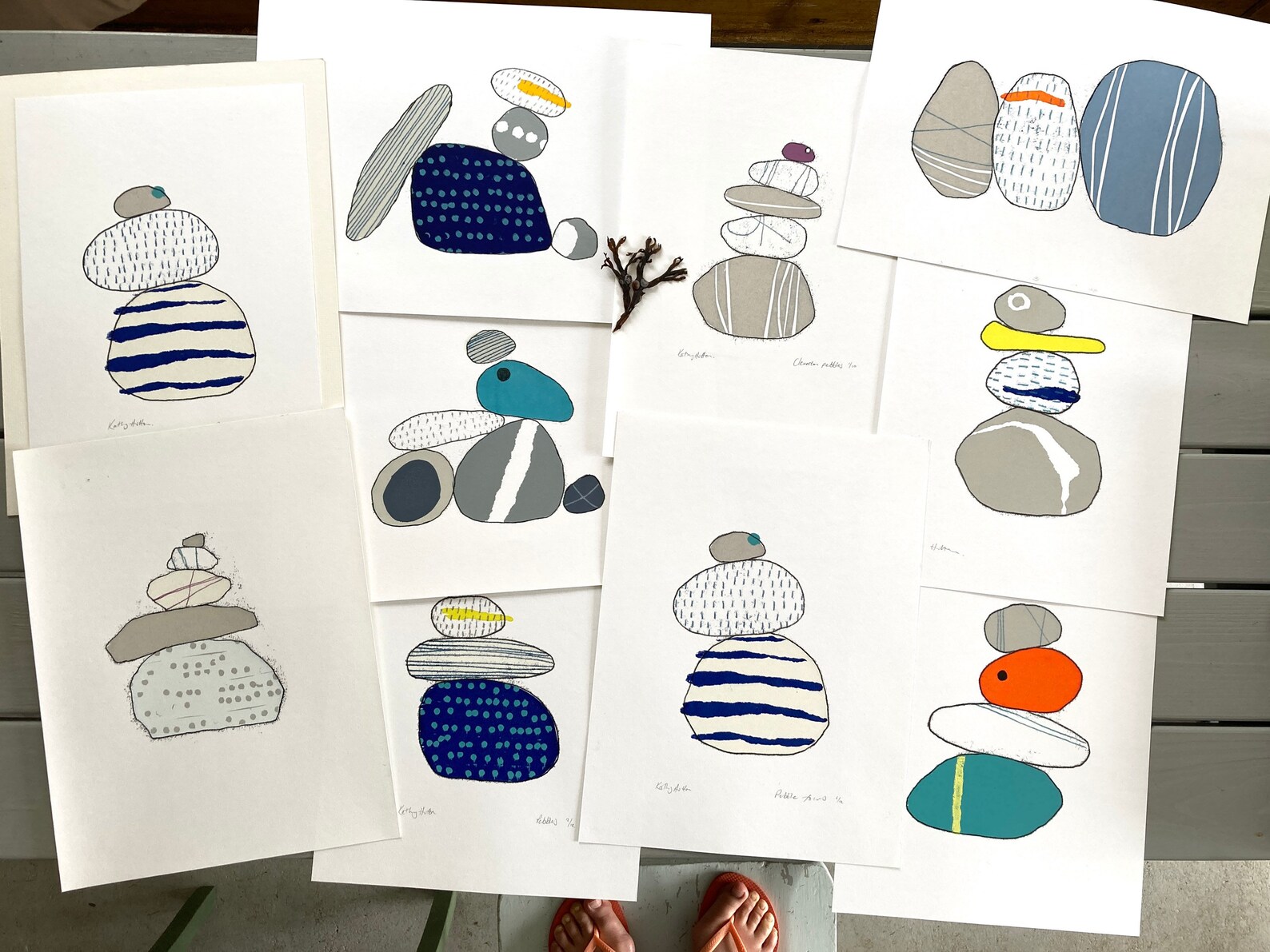 Pebble Play Minimal Original Art Screenprint Monoprint Turquoise Hand ...