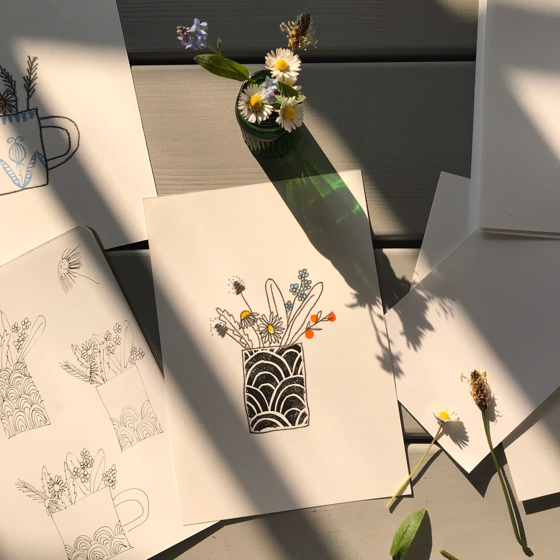 Spring Posy Minimal Original Hand Printed Botanical Inspired - Etsy UK