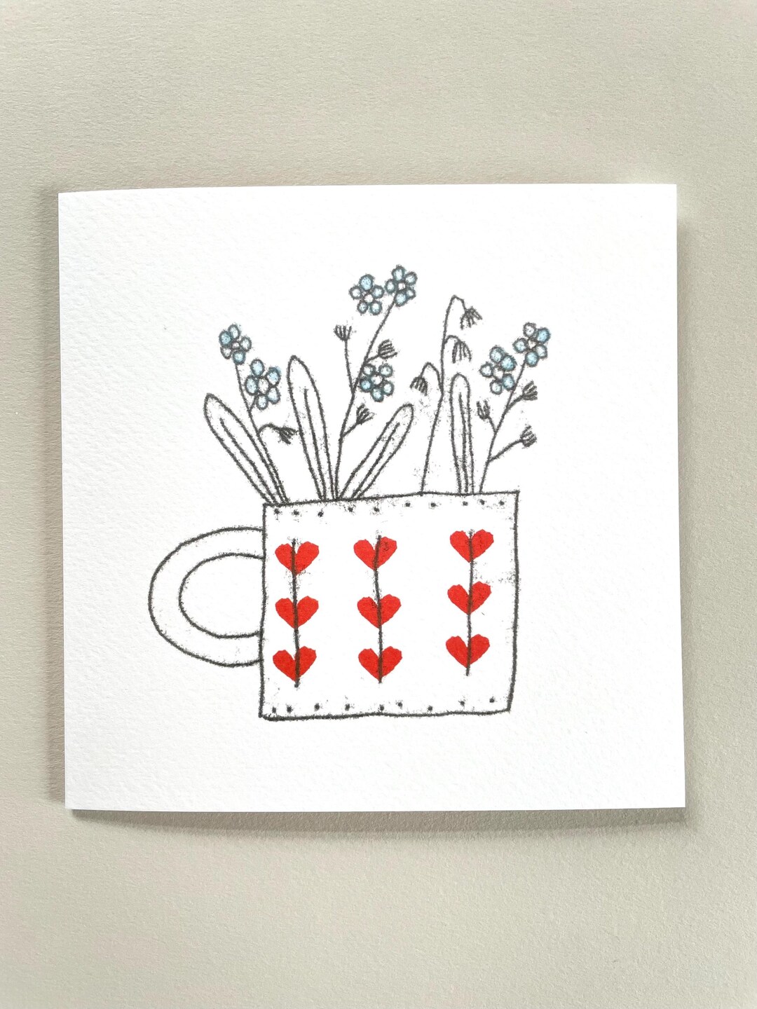 Love Card Forget-me-not Hearts Monoprint Love Card Valentines ...