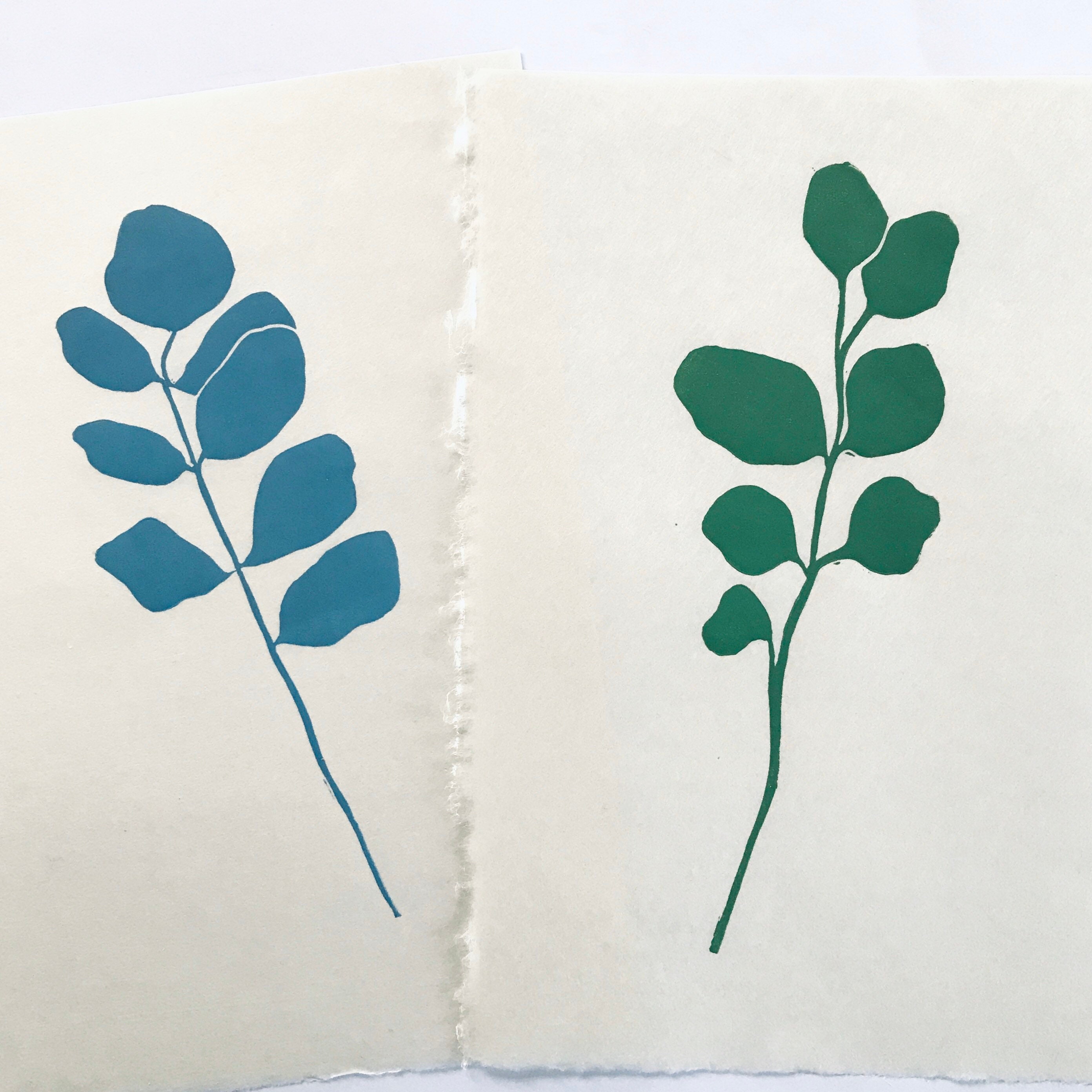 Pair of Simple Mimimal Leaf Block Prints on Handmade Japanese - Etsy