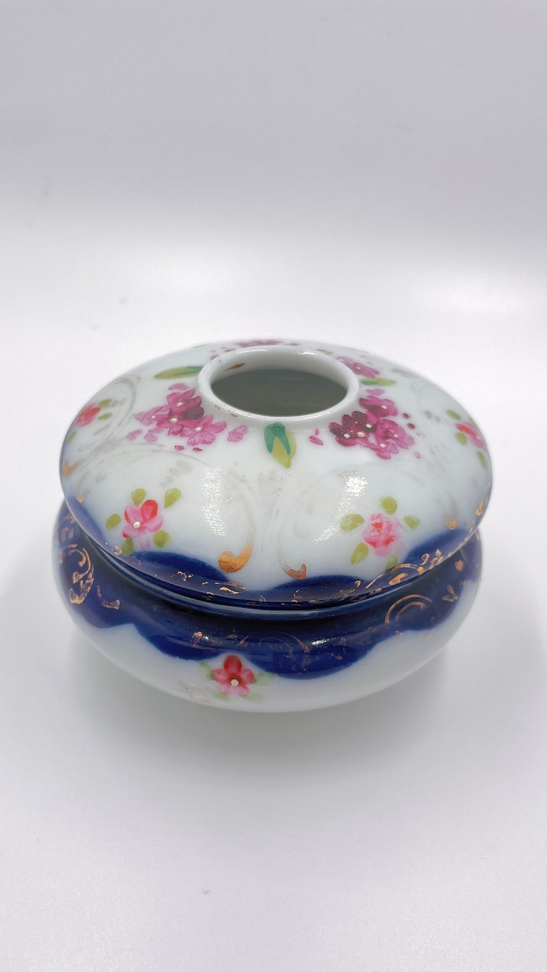 Vintage NIPPON Hair Receiver Vanity Jar/hair Receiver Bright Floral ...