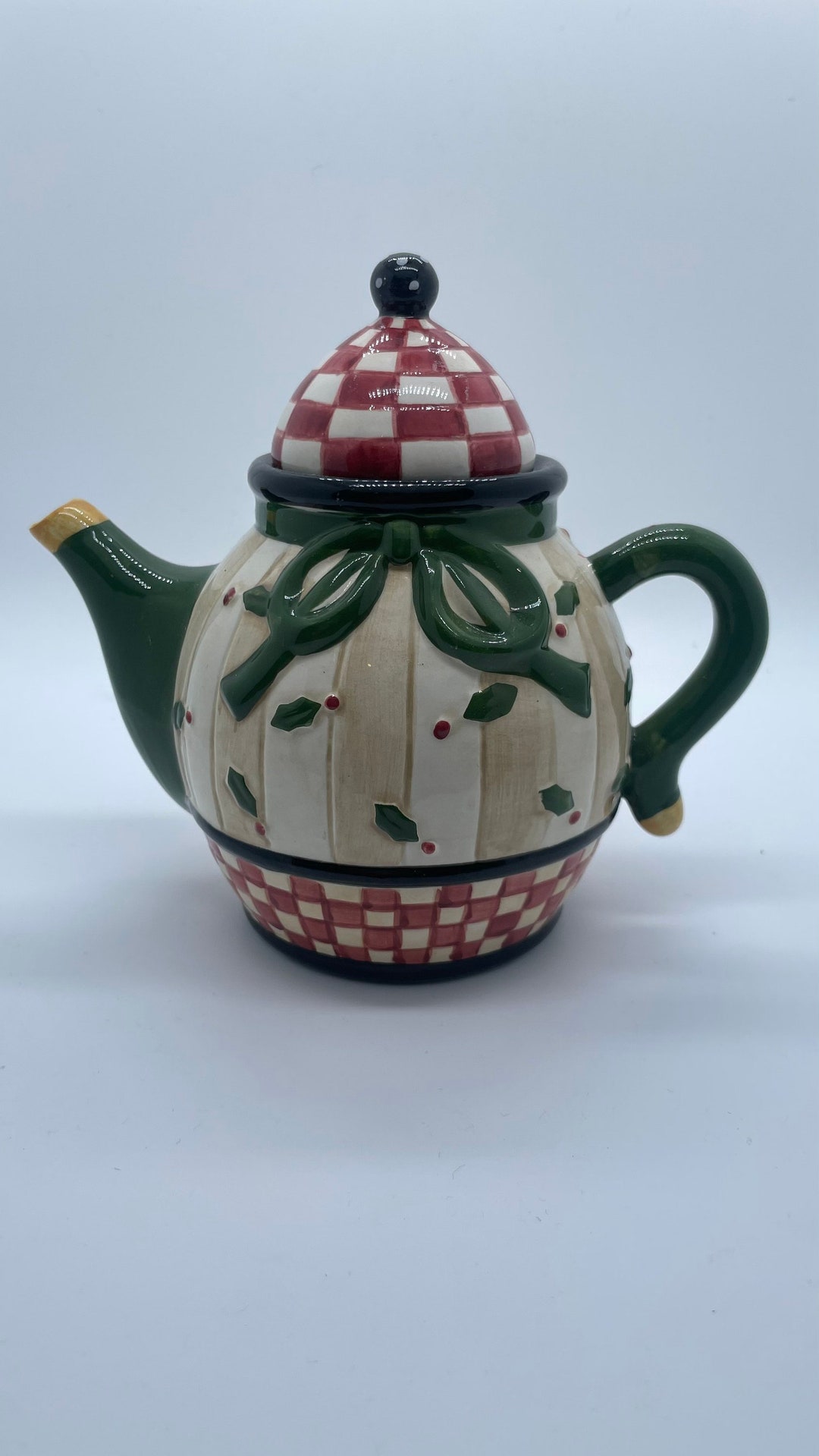 Vintage Single Serving Teapot Sakura Debbie Mumm Checkerboard Lid Green ...