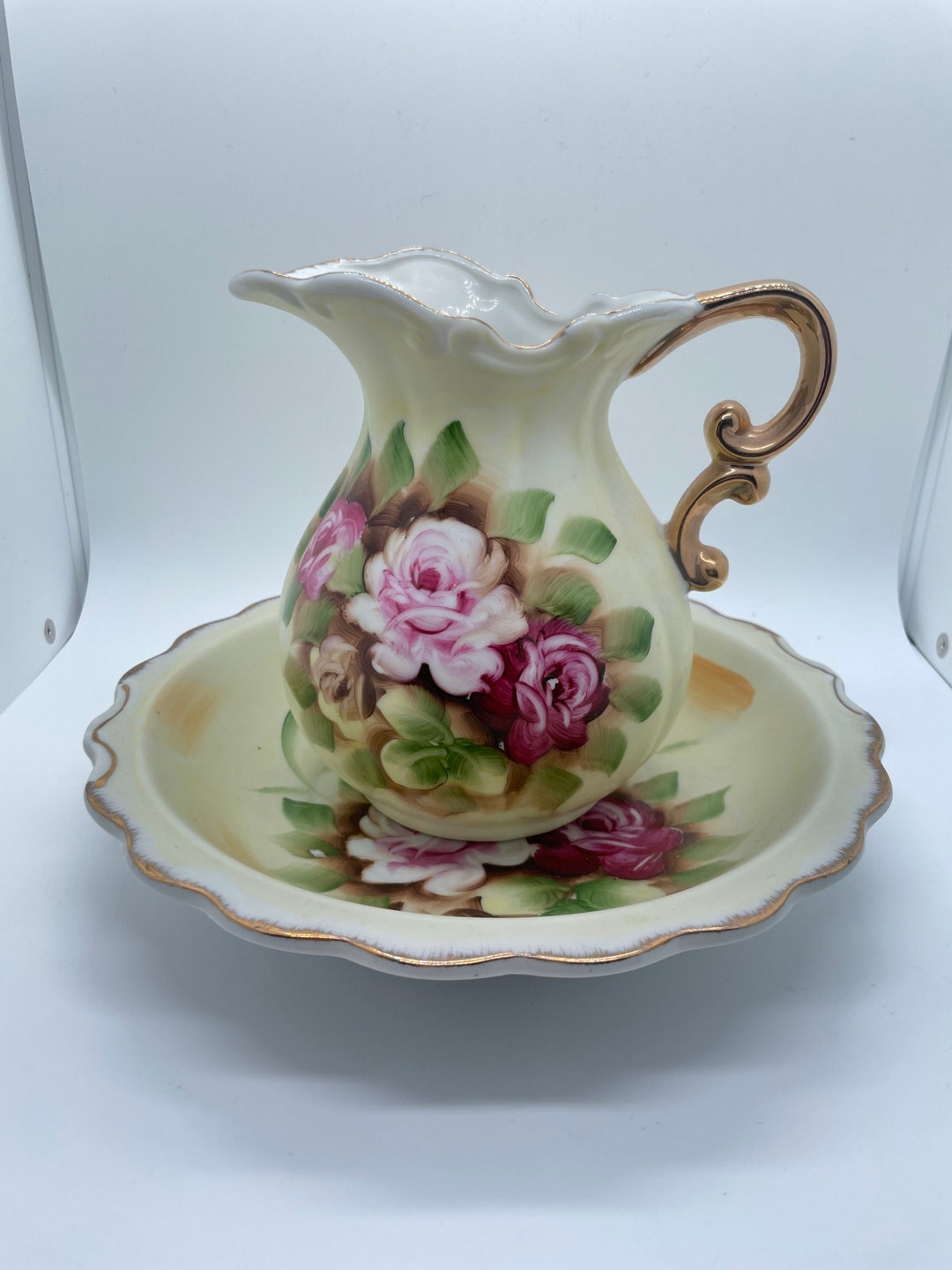 Vintage Enesco Japan E2355 Floral Pitcher and Bowl - Etsy