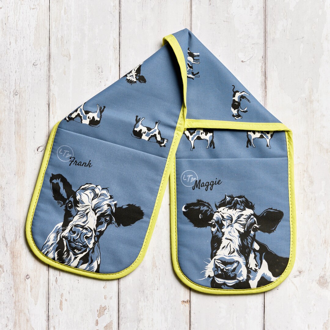 Fun Cow Oven Gloves, Blue and Yellow Oven Gloves, Cow Oven Mitts - Etsy