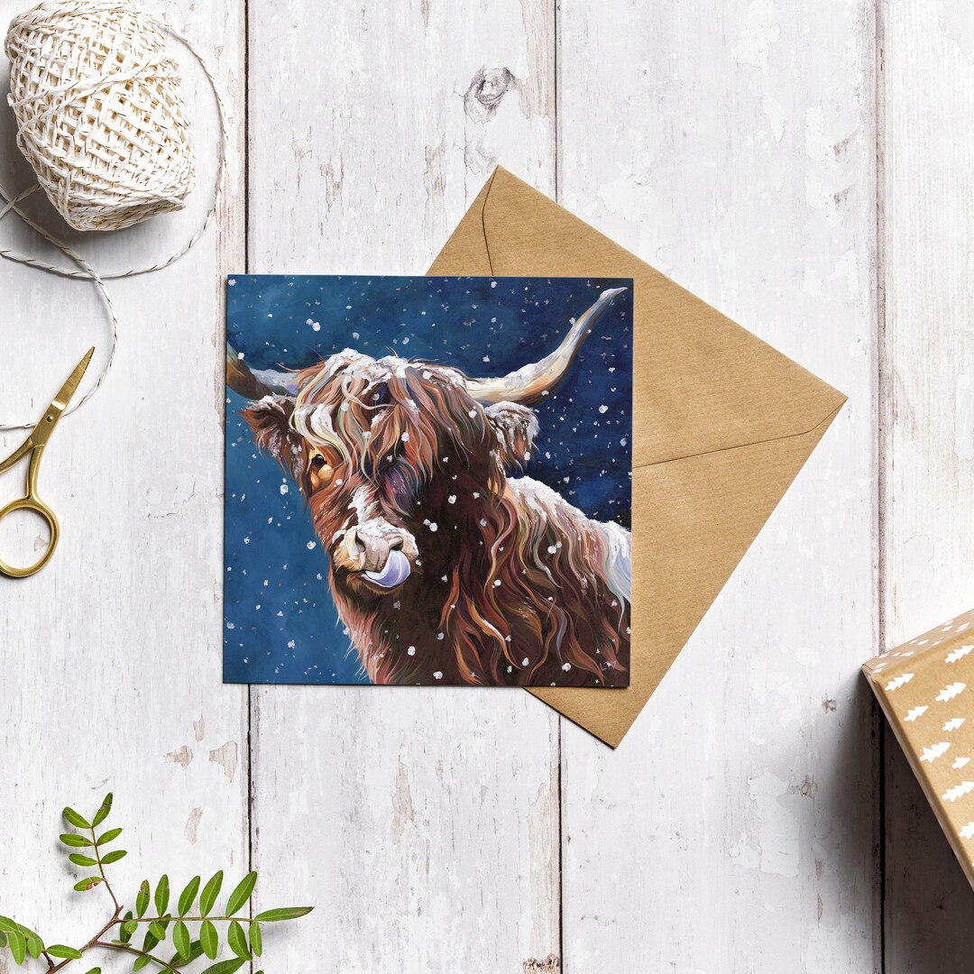 Highland Cow Christmas Card - Etsy
