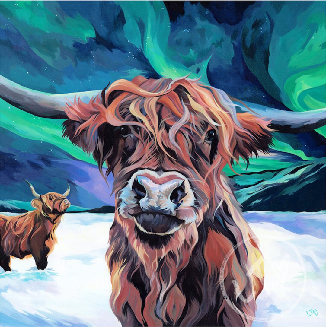 Highland Cow and Northern Lights Wall Art - Etsy