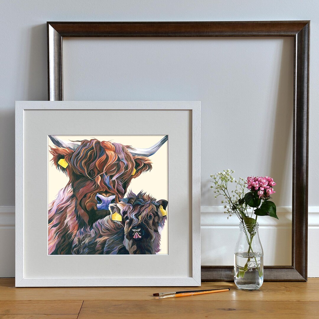 Highland Cow and Calf Art Print - Etsy