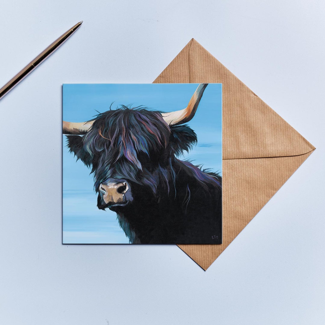 Black Highland Cow Card - Etsy