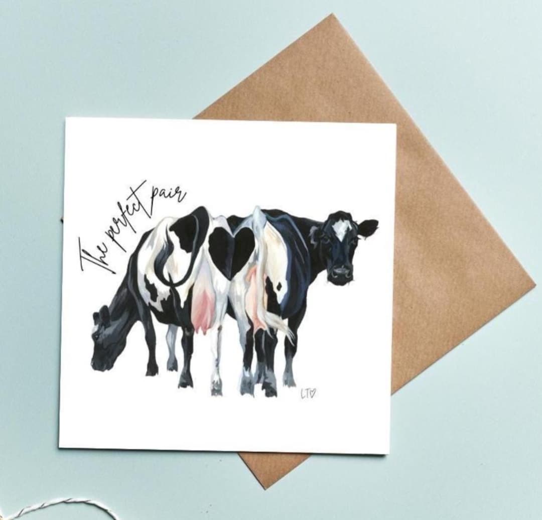 Country Wedding Card - the Perfect Pair - Dairy Cows With Love Heart ...
