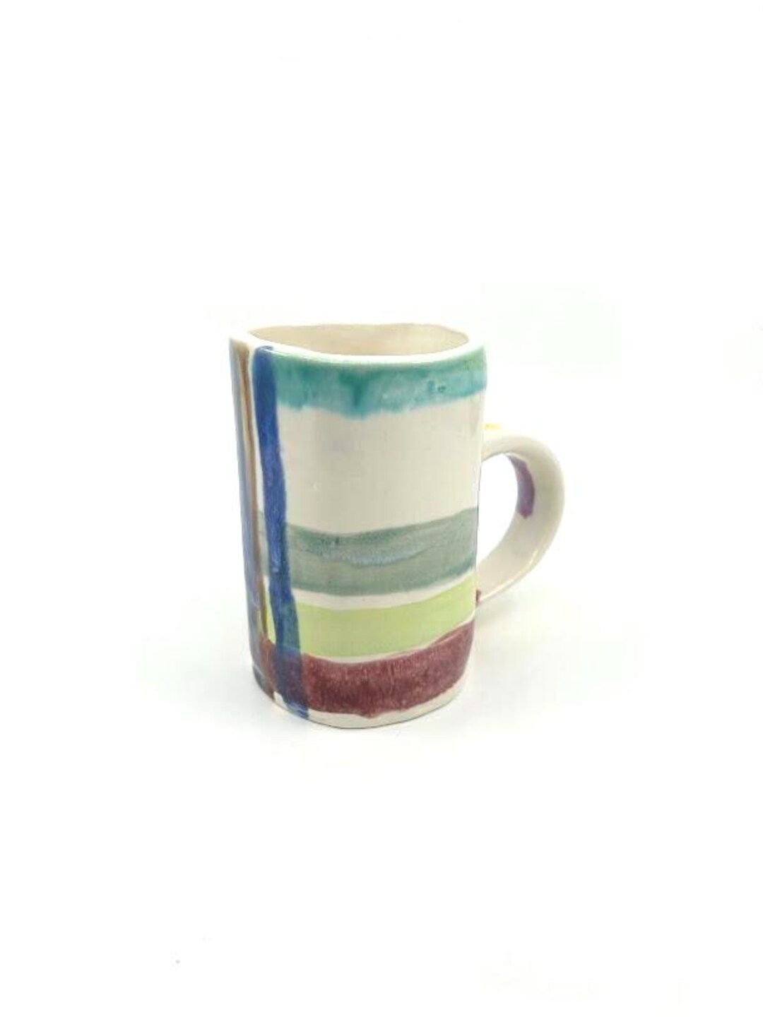Hand Built Ceramic Mug, Linear Glazed Pattern - Etsy