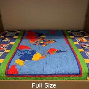 World Map Travel Quilt in Primary Colors - Etsy