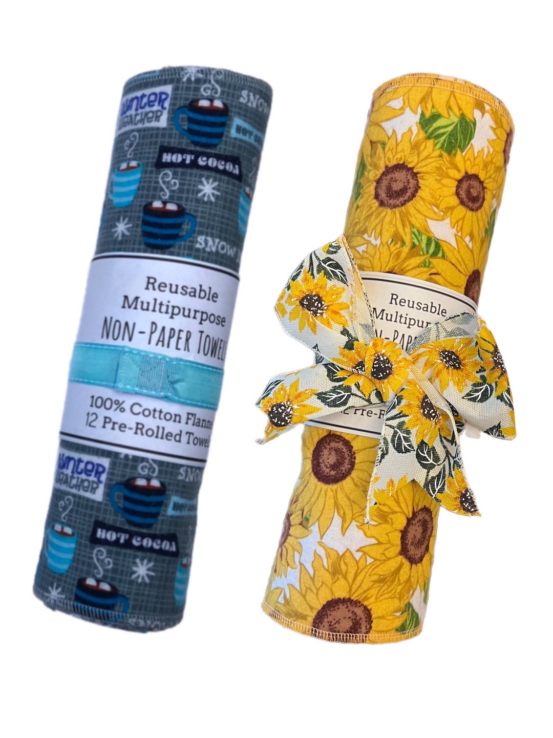 Reusable Non-paper Towels - Set of 12 Pre-rolled 100% Cotton Flannel Towels - Hot Cocoa or ...
