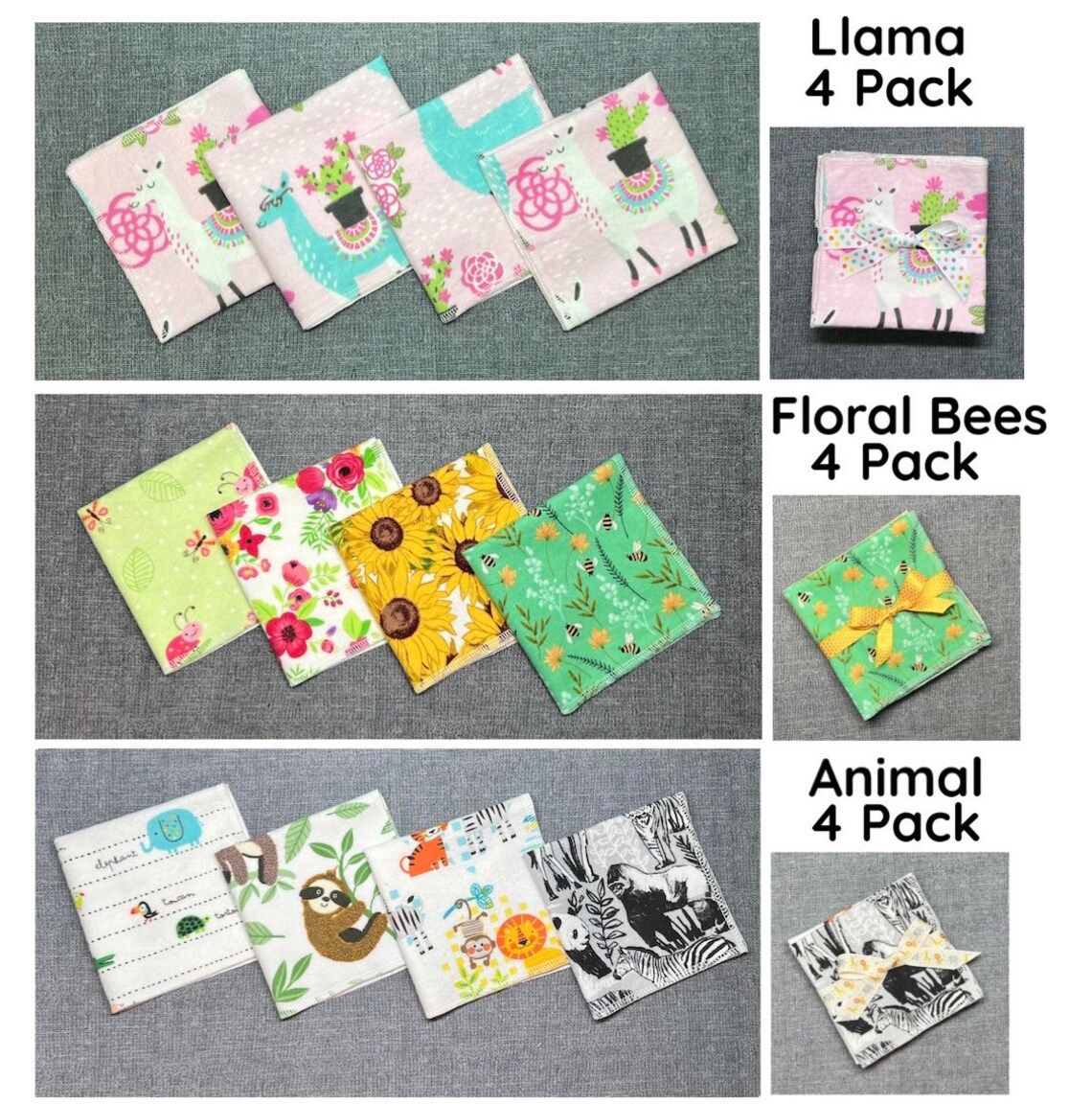 4 Pack of 10 Kids Reusable Lunchbox Napkins Option to - Etsy