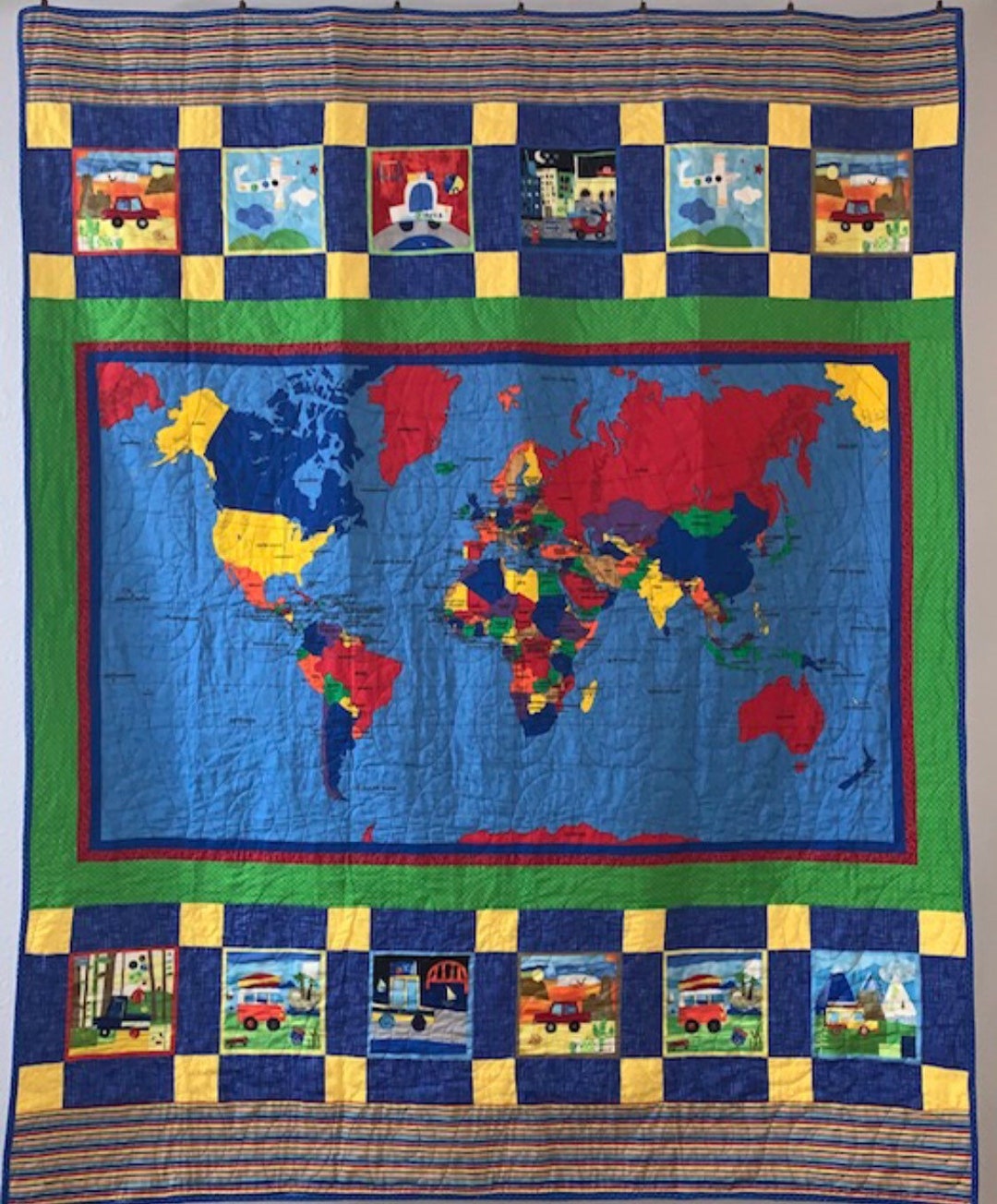 World Map Travel Quilt in Primary Colors - Etsy
