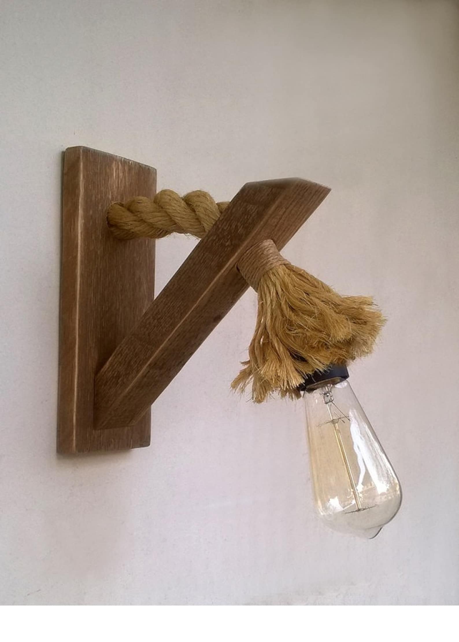 Pair of Wall Lamp With Rope, Reclaimed Wood Sconce With Rope ...