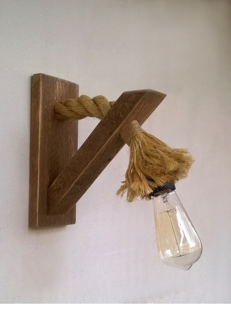 Pair of Wall Lamp With Rope Reclaimed Wood Sconce With Rope - Etsy