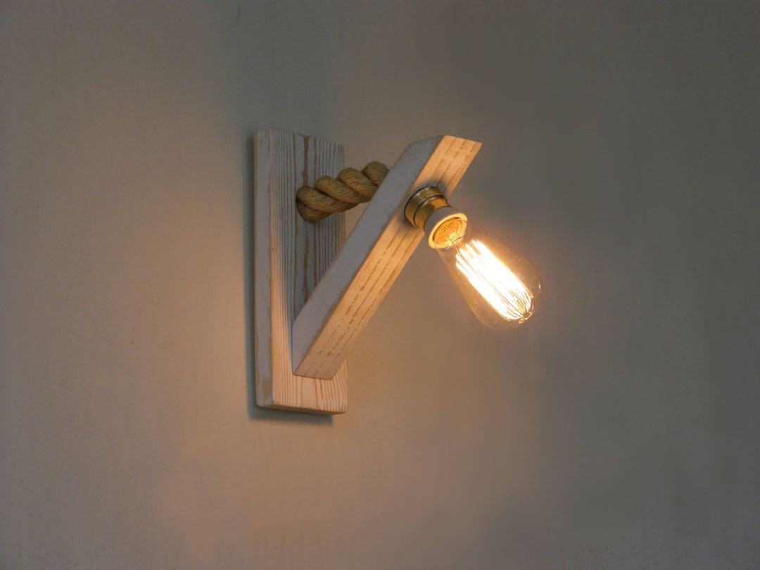 Reclaimed Wood Sconce With Rope, Rope Wall Lamp Lighting - Etsy