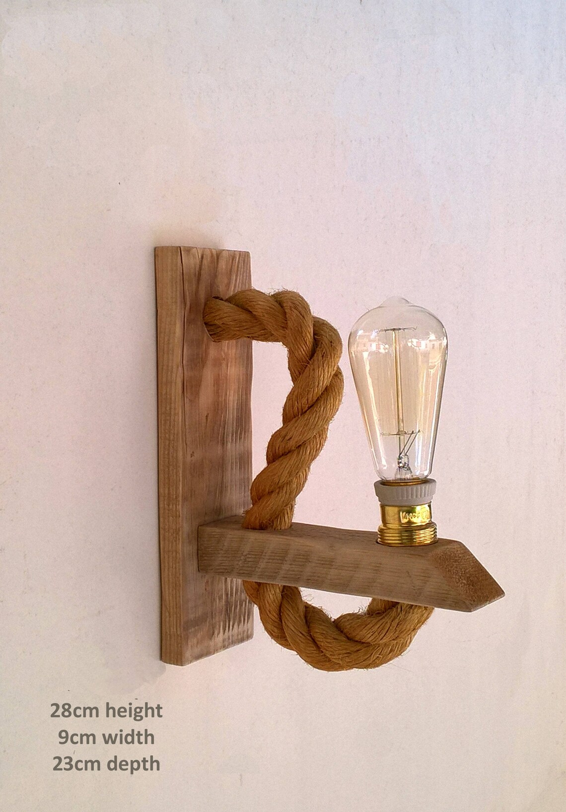 Reclaimed Wood Sconce With Rope Rope Wall Lamp Lighting - Etsy