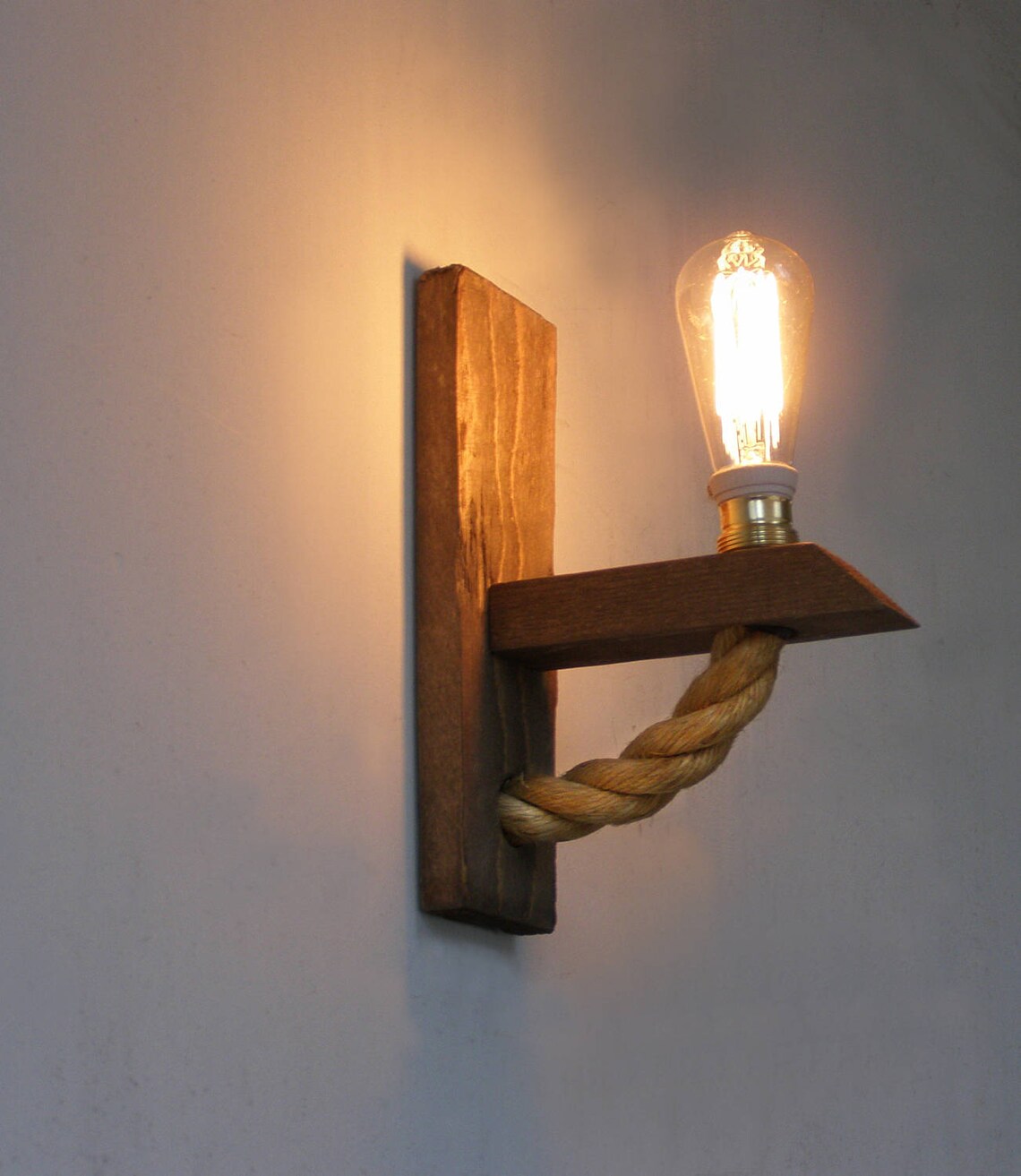 Wall Lamp,reclaimed Wood Sconce With Rope, Rope Wall Lamp Lighting ...