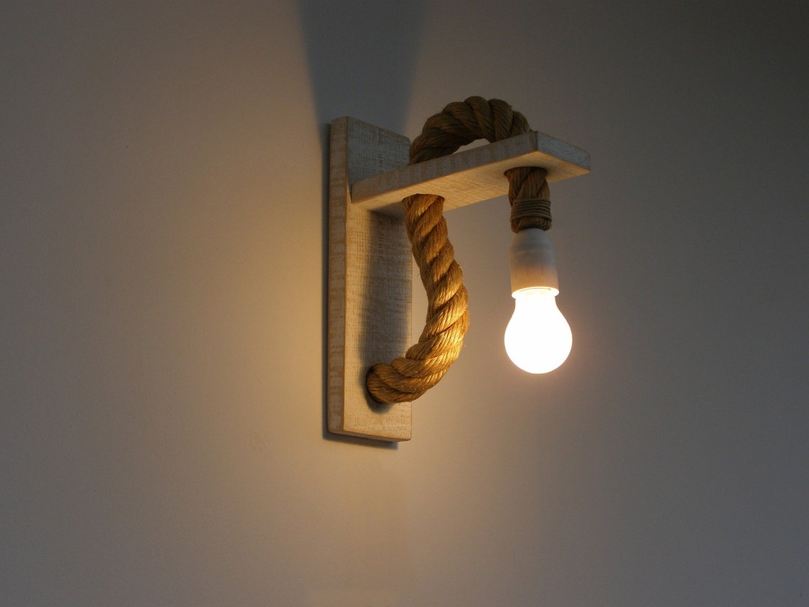 Reclaimed Wood Sconce With Rope Rope Wall Lamp Lighting - Etsy