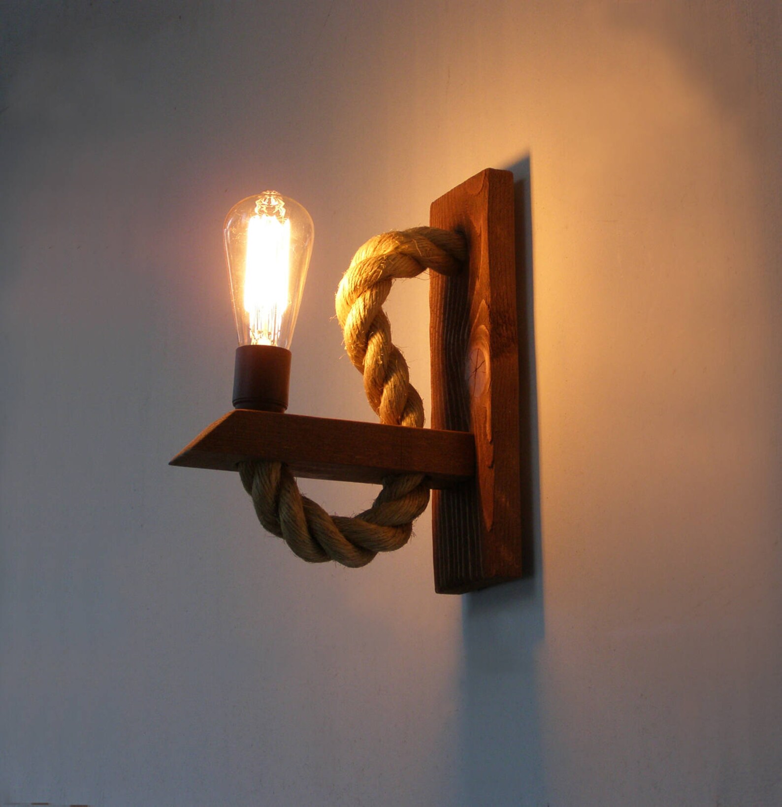 Reclaimed Wood Sconce With Rope, Rope Wall Lamp Lighting - Etsy