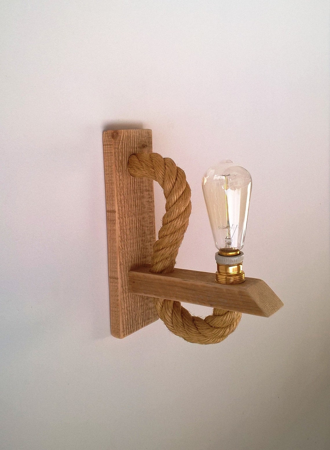 Reclaimed Wood Sconce With Rope Rope Wall Lamp Lighting - Etsy