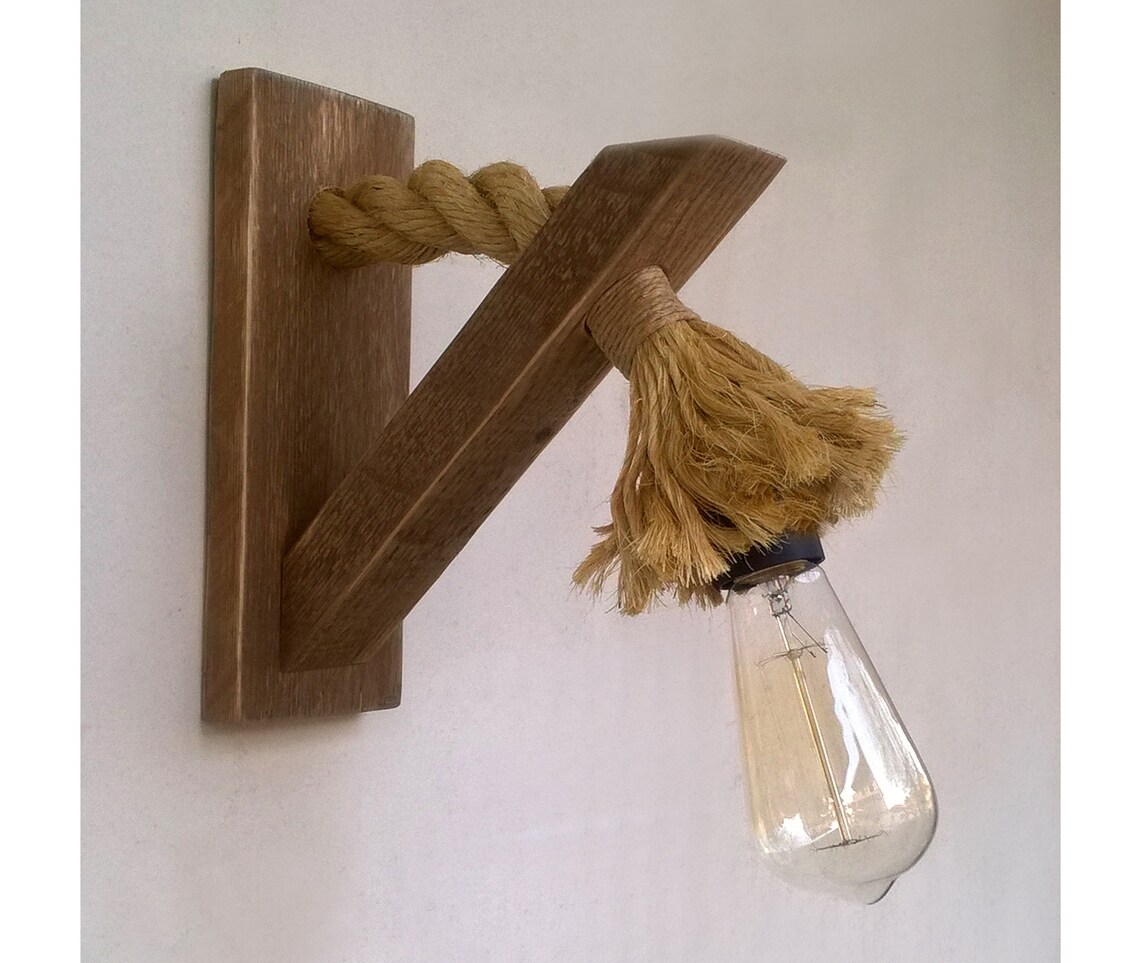 Wall Lamp, Reclaimed Wood Rope Sconce, Rope Wall Lamp Lighting, Wooden ...