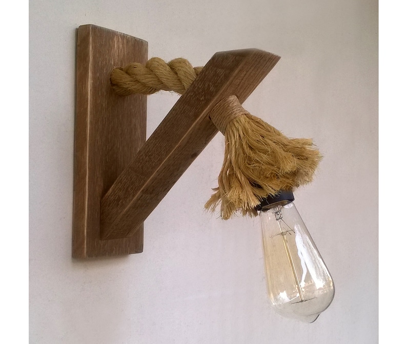 Wall Lamp, Reclaimed Wood Rope Sconce, Rope Wall Lamp Lighting, Wooden ...