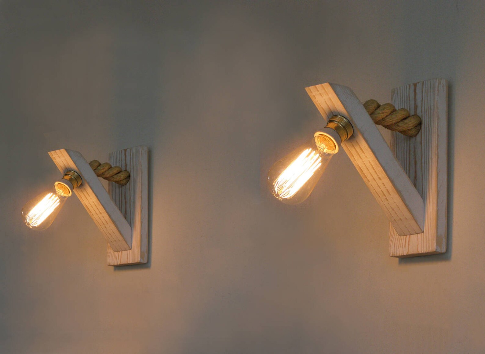Pair of Wall Lamp Wood Sconce With Rope Rope Wall Lamp - Etsy