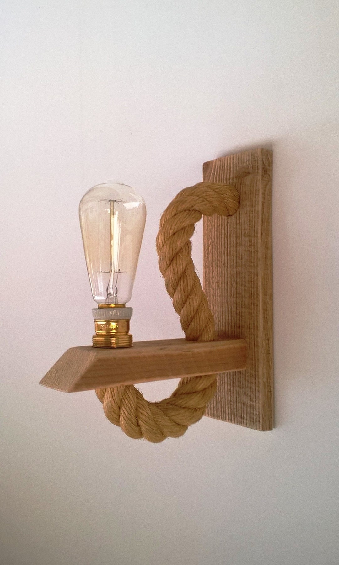 Reclaimed Wood Sconce With Rope, Rope Wall Lamp Lighting - Etsy
