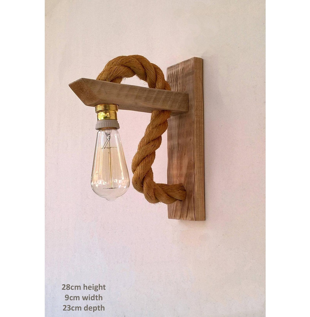 Reclaimed Wood Sconce With Rope, Rope Wall Lamp Lighting - Etsy