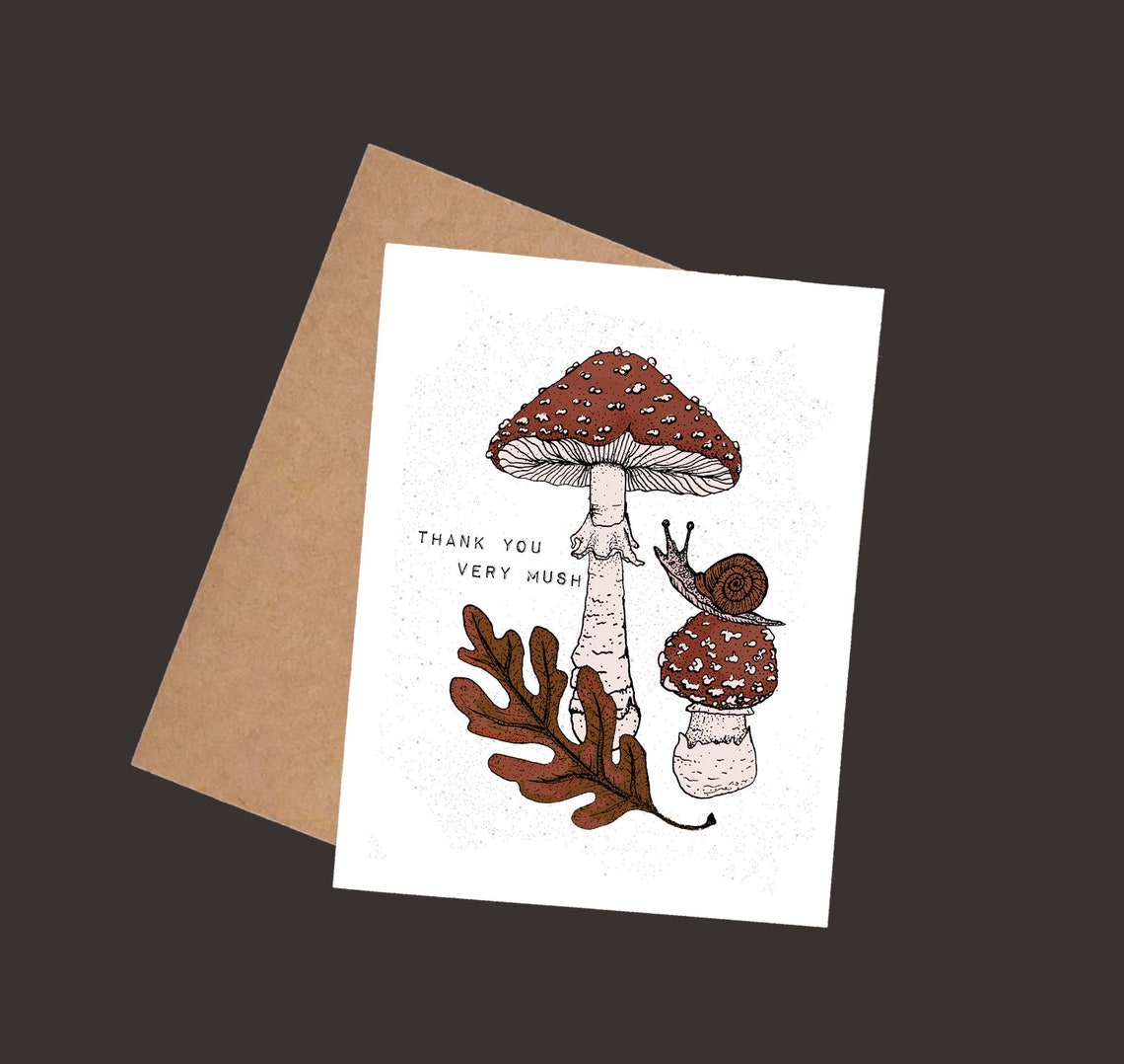 Thank You Mushroom Greeting Card Amanita - Etsy