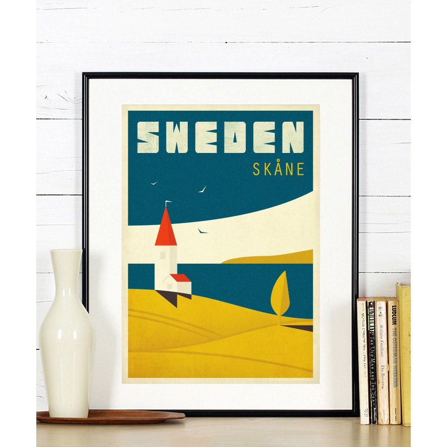Travel poster Sweden Skane Housewarming gift Retro art | Etsy