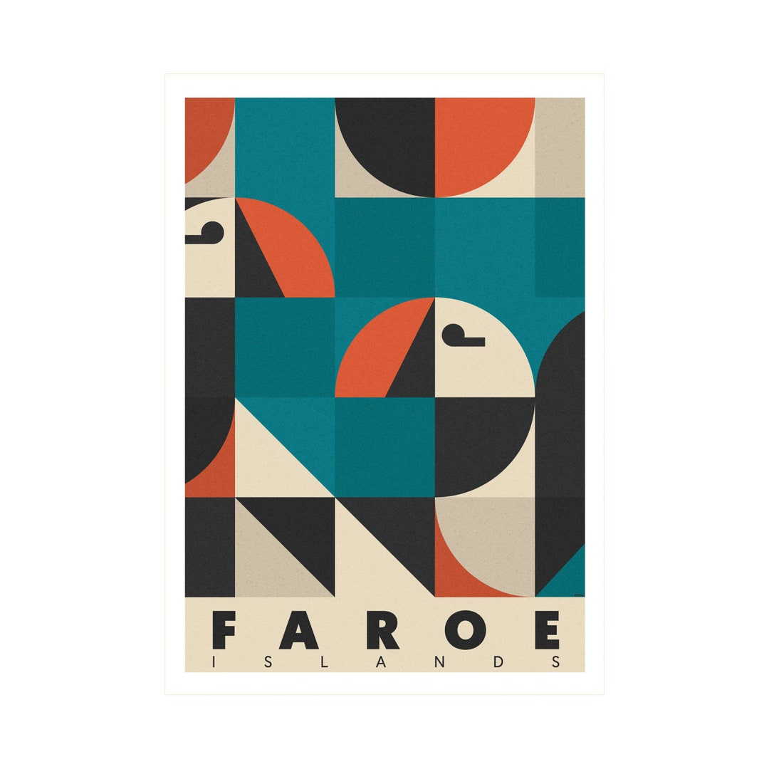 Travel Poster, Denmark, Faroe Islands, Faroes, Puffins, Retro Poster ...