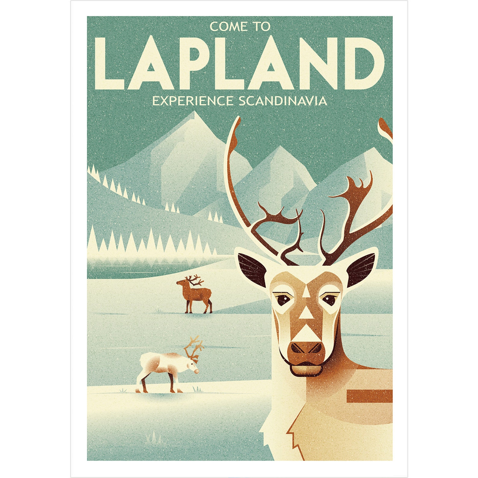 Scandinavia, Lapland, Retro Art Print, Travel Poster, Reindeer ...