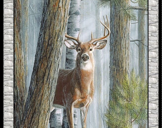 Awesome Deer Fabric Panel Solitary Buck in the Woods by Kevin Daniel ...