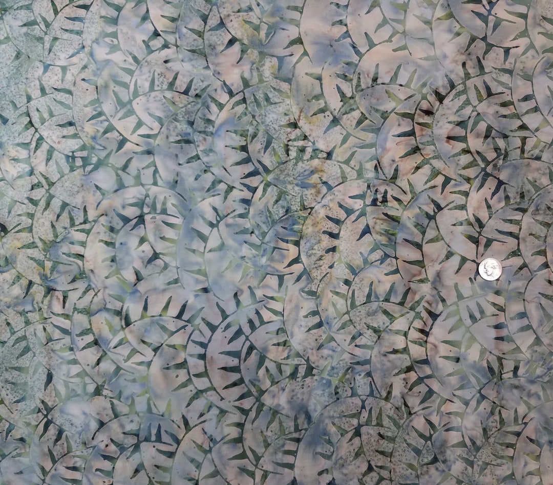 Gray and Blue Batik With Green Spiky Plant Design Batik Fabric by the ...