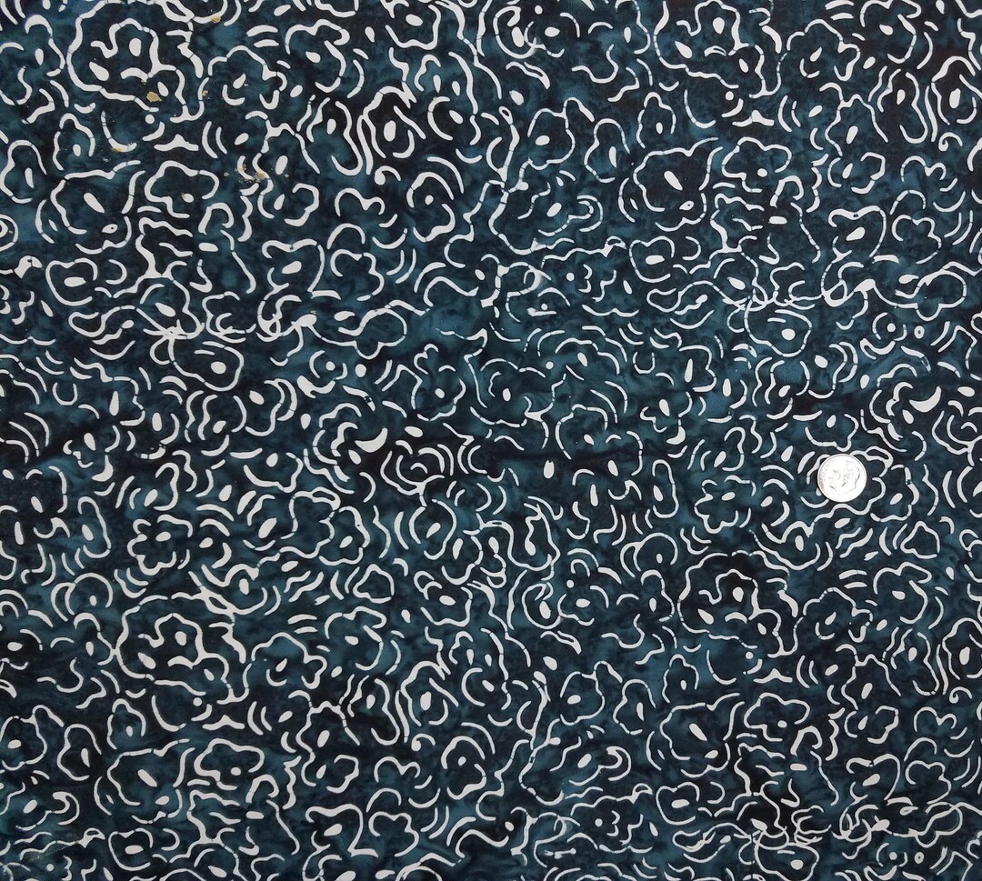 Dark Blue Batik With White Swirly Floral Pattern Batik by the Half Yard ...