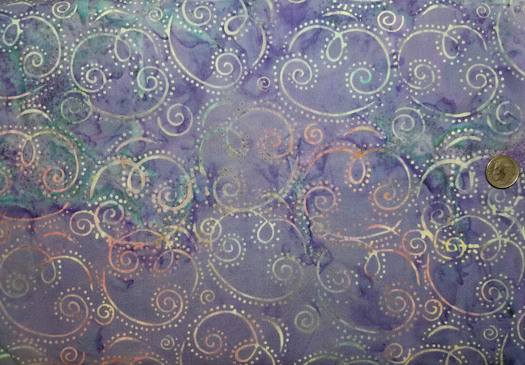 Lavender Batik Fabric: Pastel Scrolls, Quilting Cotton by the Half Yard ...