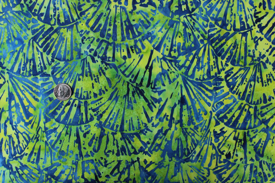 Lime Green and Royal Blue Watercolor Batik Quilt Fabric With Clam Shell ...